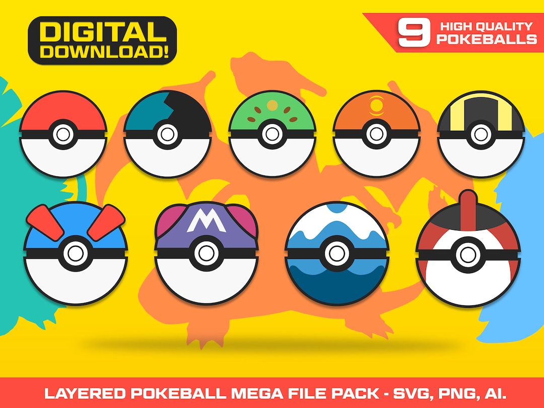 Layered Pokeball File Set PNG, SVG, AI Pokemon Style, Kids Pokemon - Etsy
