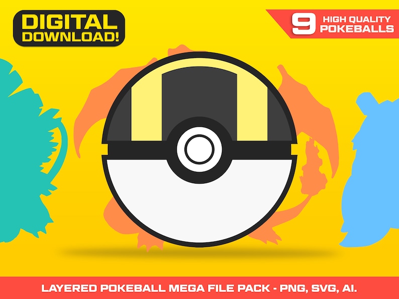 Pokeball SVG Layered File Set | PNG, Svg, Ai for Cricut | DIY Pokemon ...