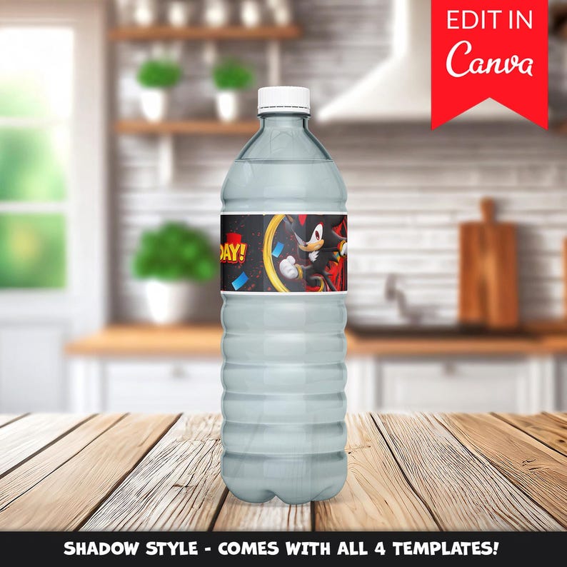 Sonic & Shadow Party Pack: Chip Bag, Water Bottle, Invitation (canva ...