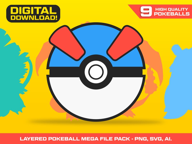 Pokeball SVG Layered File Set | PNG, Svg, Ai for Cricut | DIY Pokemon ...