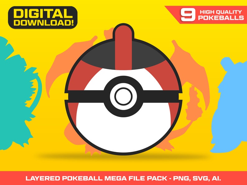 Pokeball SVG Layered File Set | PNG, Svg, Ai for Cricut | DIY Pokemon ...