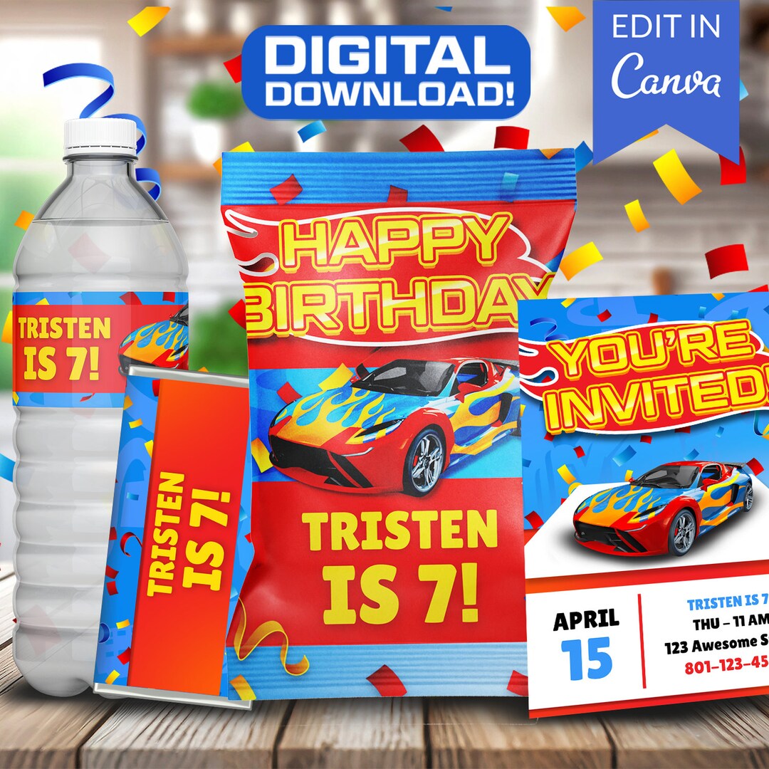 Hot Car Wheels Birthday Party Favors: Canva Templates (digital File) - Etsy