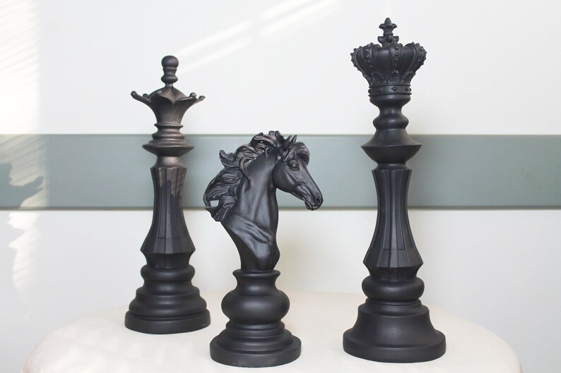 Black Chess Set Statue, Large Chess Statue, Luxury Chess Sculpture ...