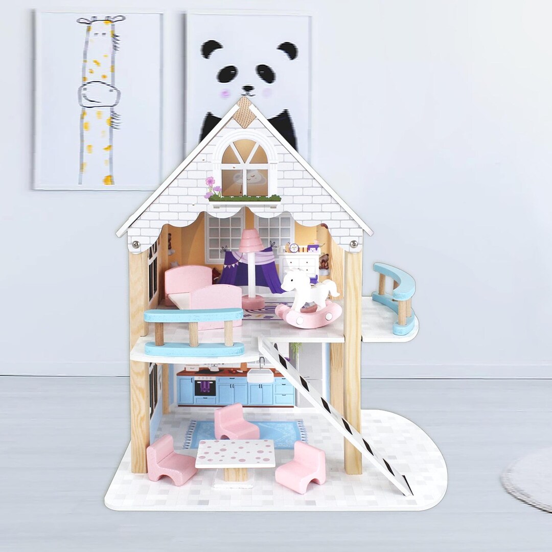 Wooden Dollhouse, Educational Toy With Furniture, Modern Toy House for ...