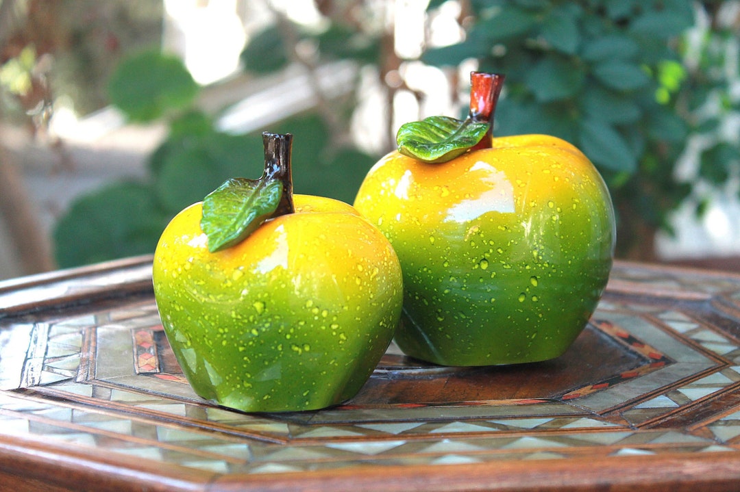 Green Apple Decor, Yellow Apple Sculpture, Realistic Apple Ornament ...