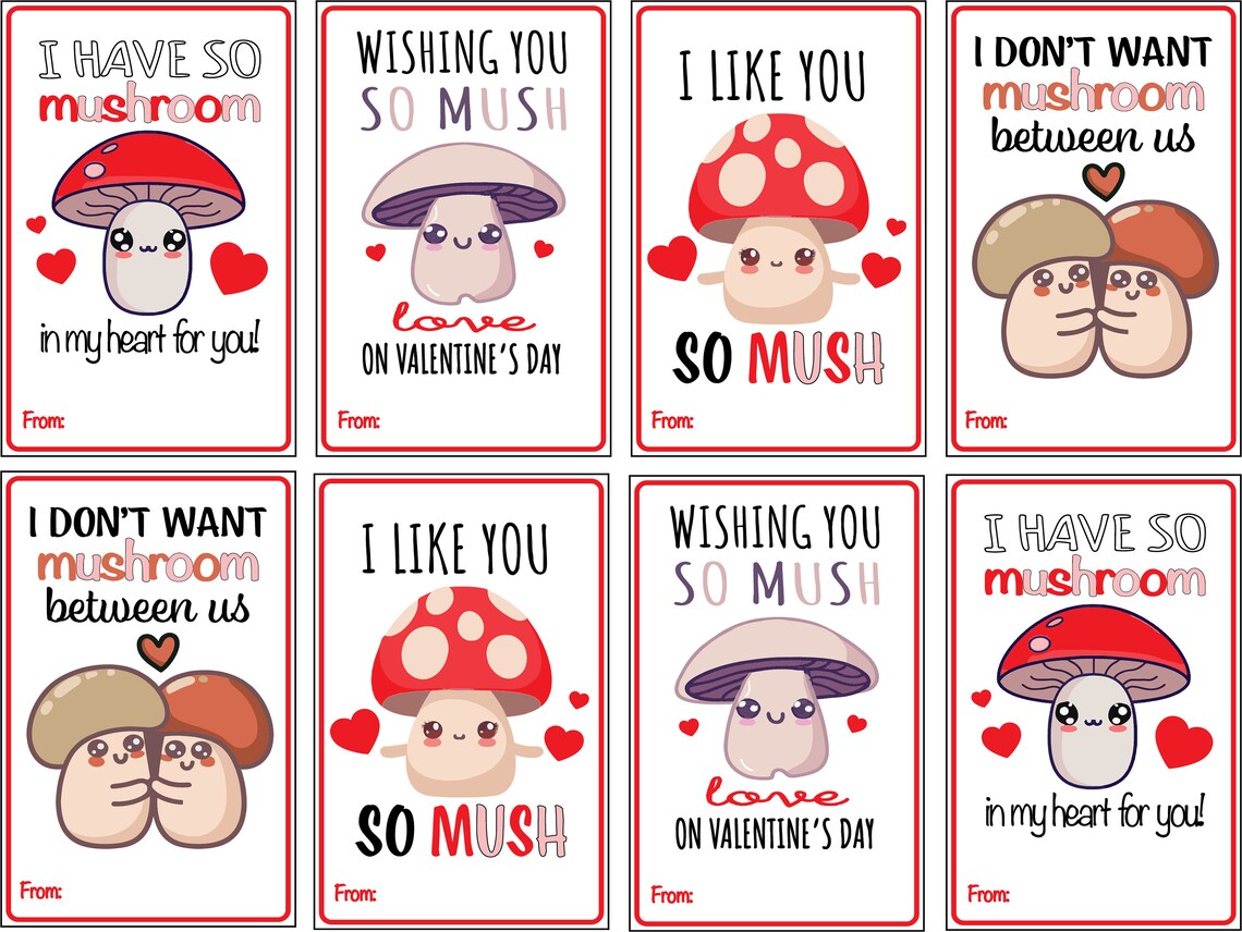 Printable Mushroom Valentine's Day Cards Classroom Valentine's Kids ...