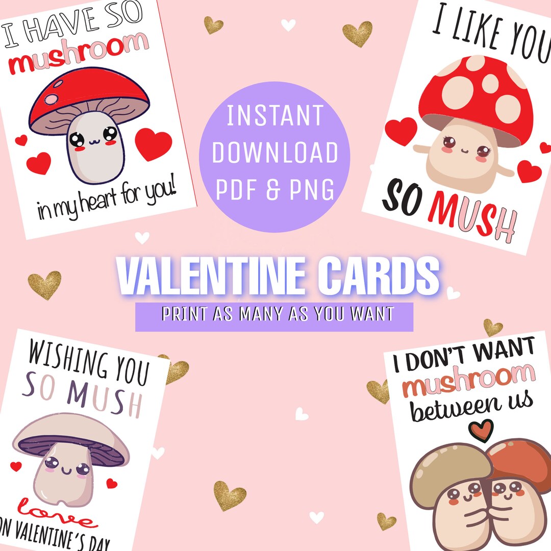 Printable Mushroom Valentine's Day Cards Classroom Valentine's Kids ...
