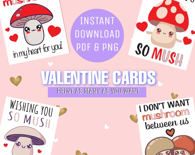 Mushroom Valentine / Printable PDF / Valentines Cards / Cards ...