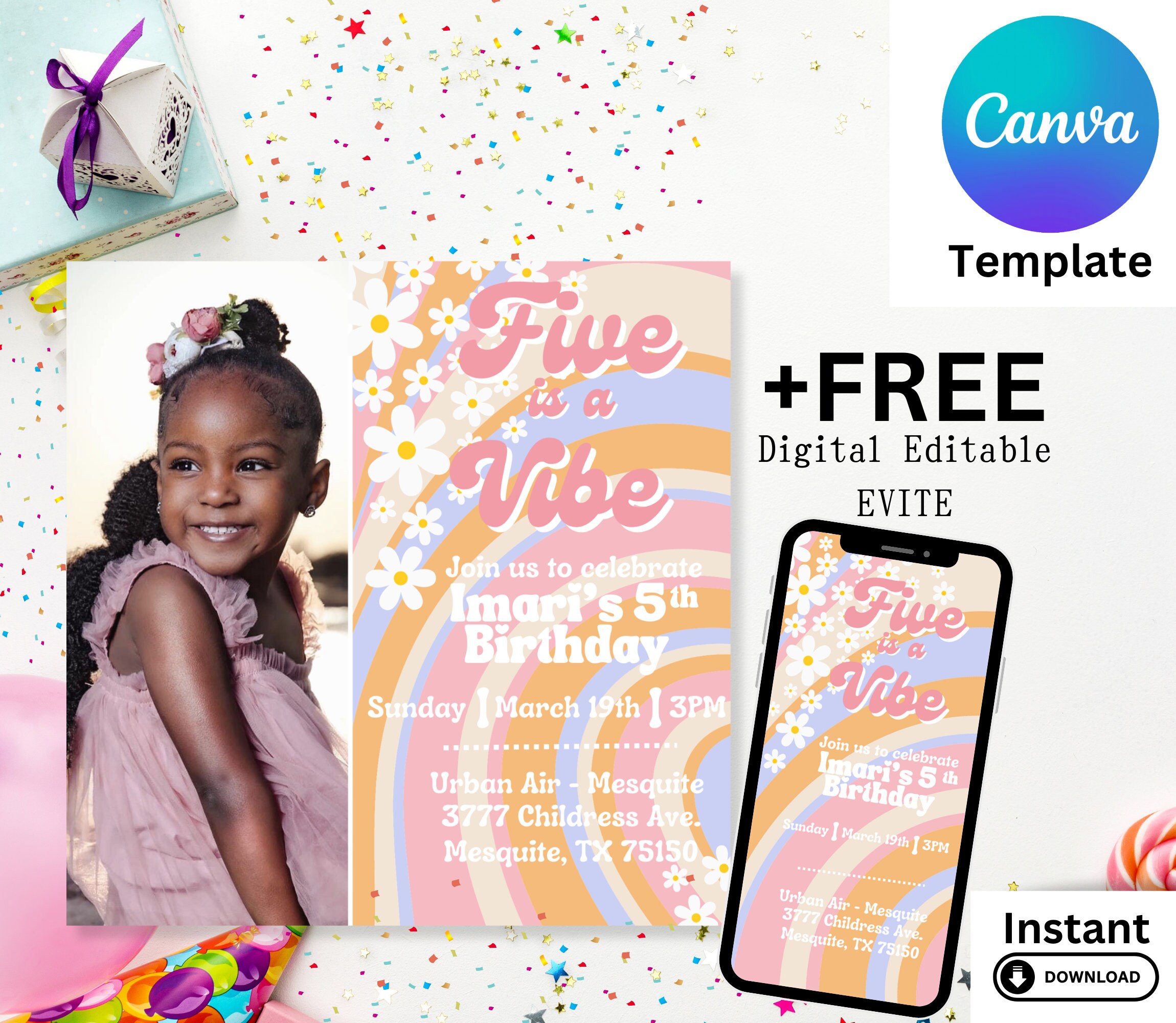 DIY Editable Five is a Vibe Birthday Invitation With Picture - Etsy