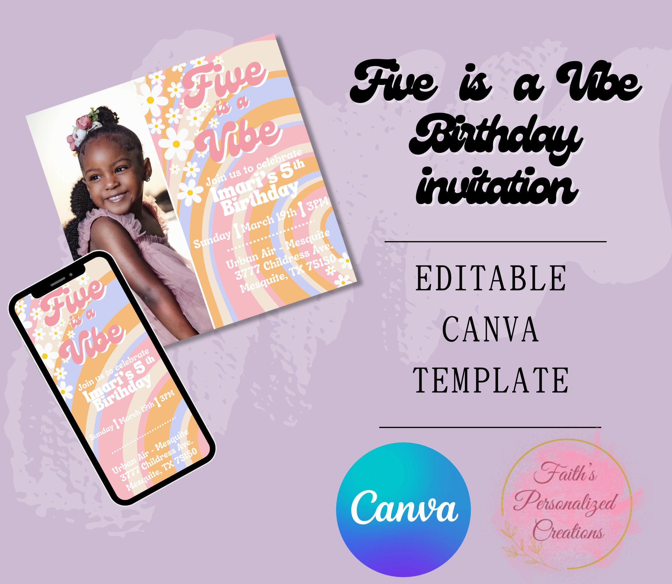 DIY Editable Five is a Vibe Birthday Invitation With Picture - Etsy
