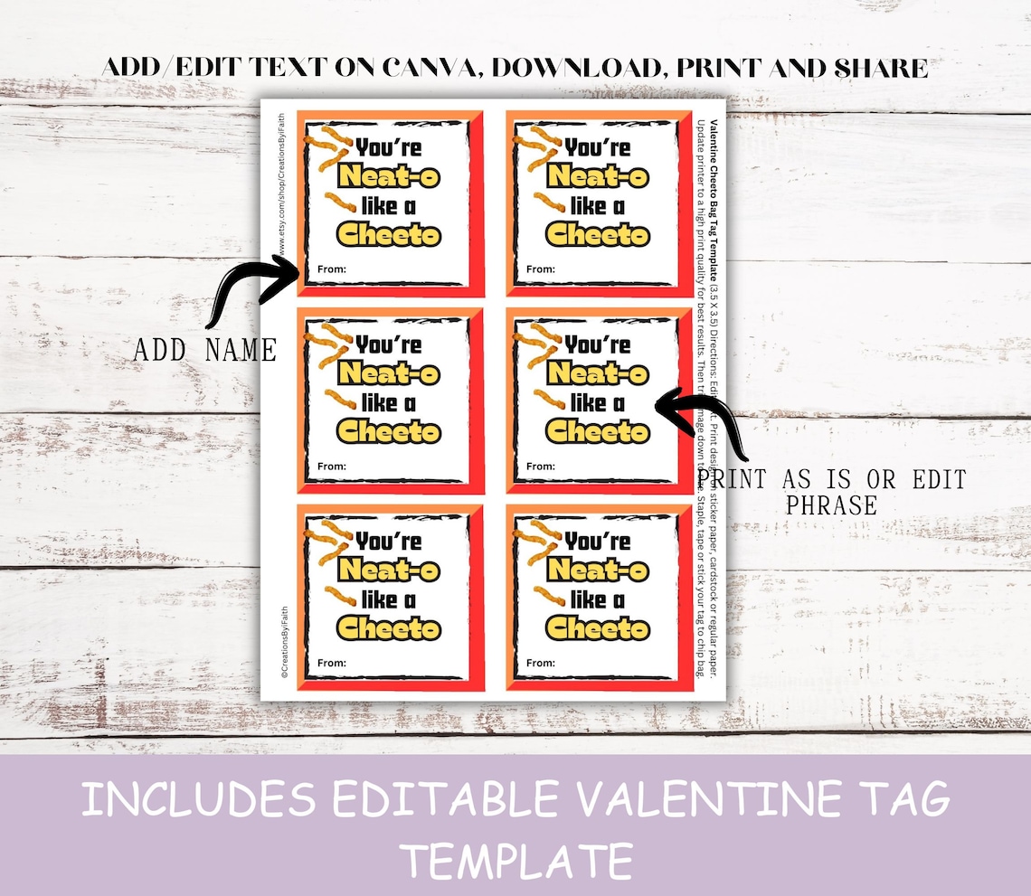 Neato Like a Cheeto Valentine Tag INSTANT DOWNLOAD Chip Valentine DIY ...