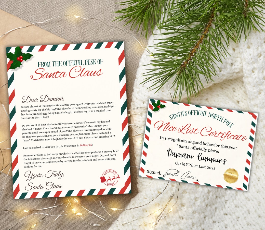 Editable Letter From Santa Claus Christmas Letter From Santa Nice List ...