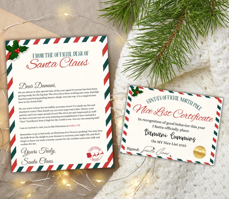 Editable Letter From Santa Claus Christmas Letter From Santa Nice List ...