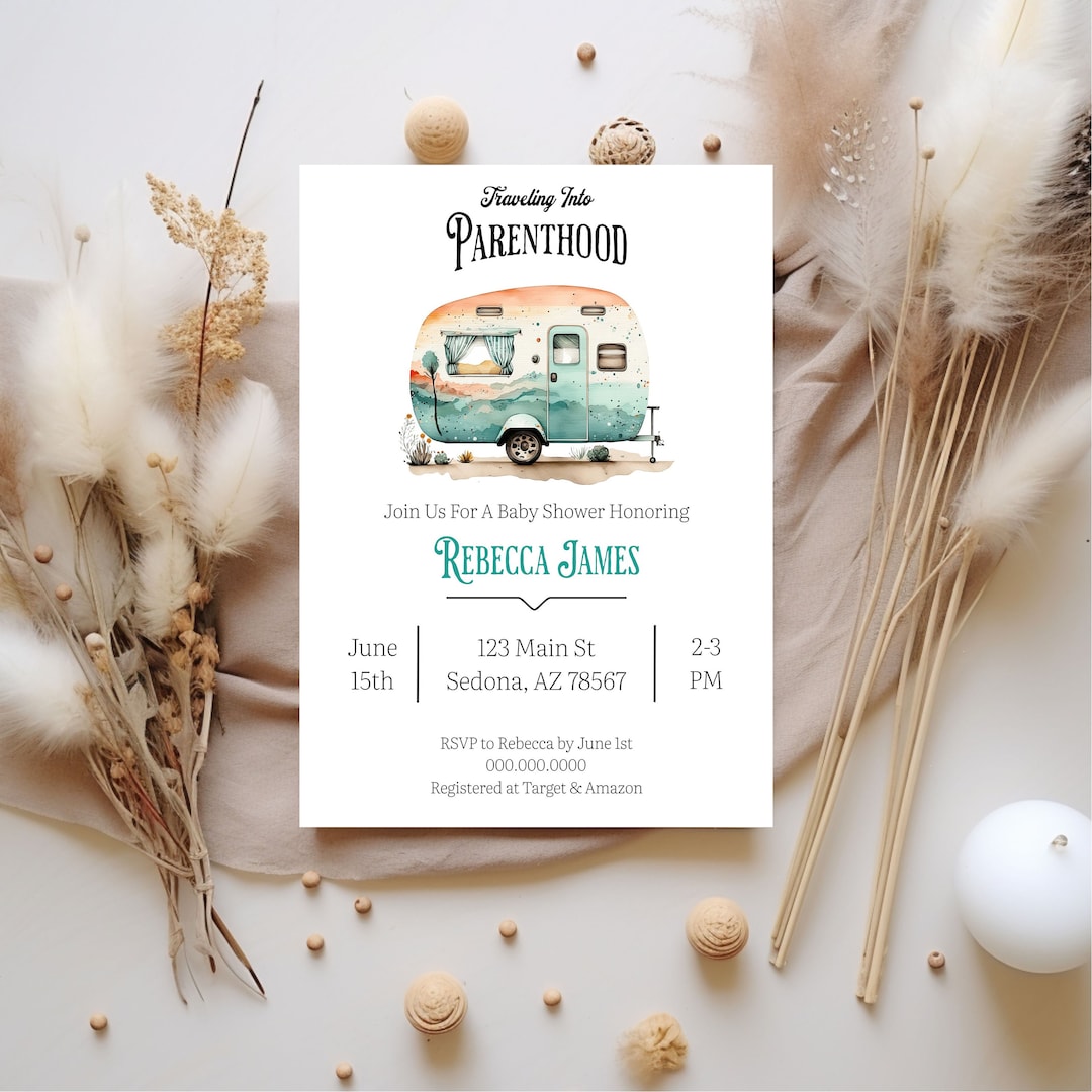 Traveling Into Parenthood Baby Shower Invitation, Adventure Baby Theme ...
