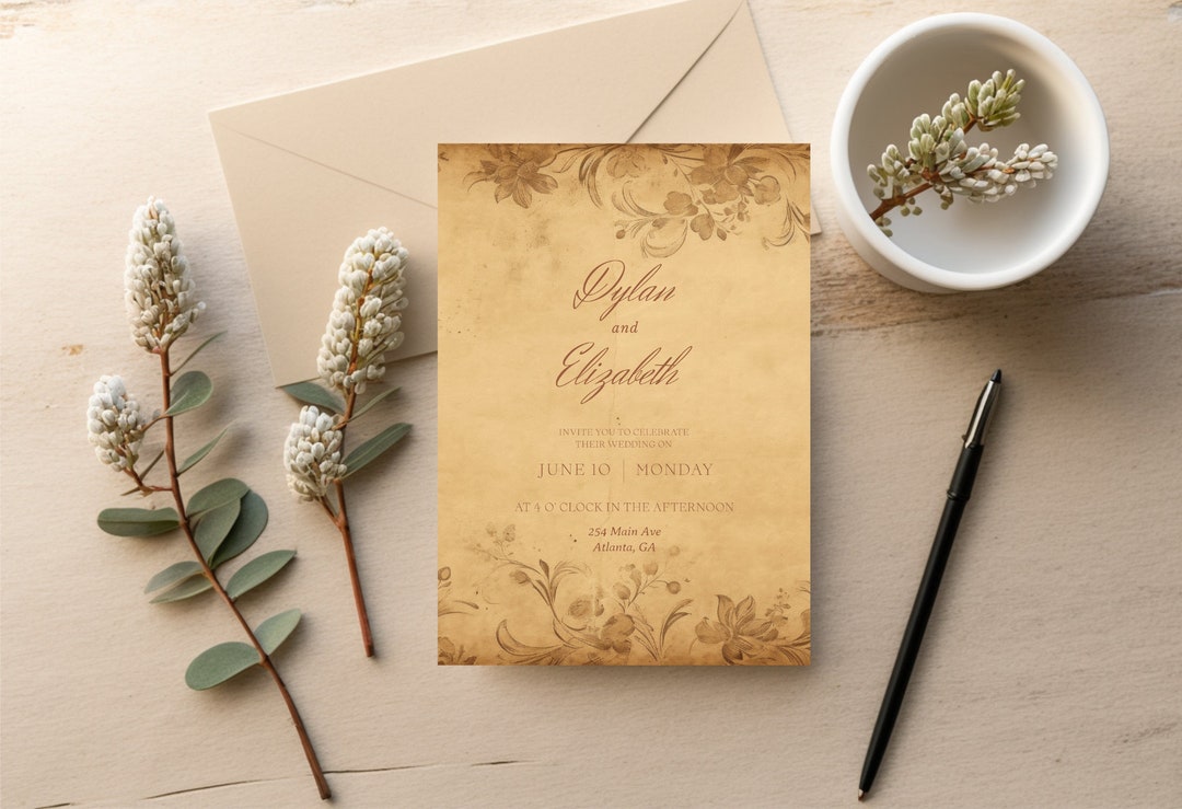 Classic Theme Wedding Invitation, Vintage Wedding Invitation, Gold ...