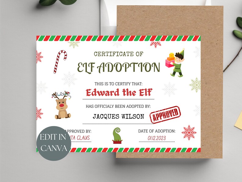 Editable Elf Adoption Certificate Canva Template Printable - Etsy Australia