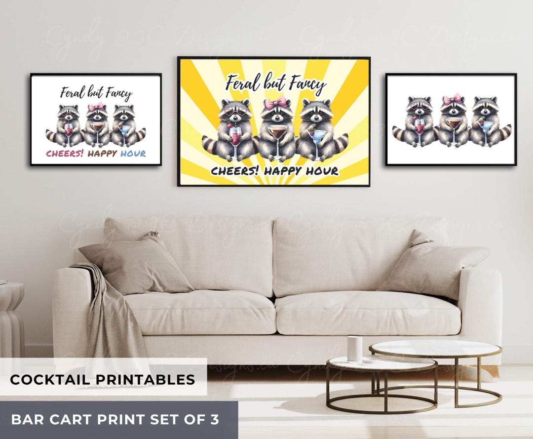Feral but Cute and Fancy Raccoon Wall Art, Cocktail Poster, Woodland ...