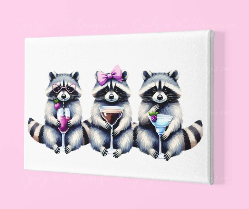 Feral but Cute and Fancy Raccoon Wall Art, Cocktail Poster, Woodland ...