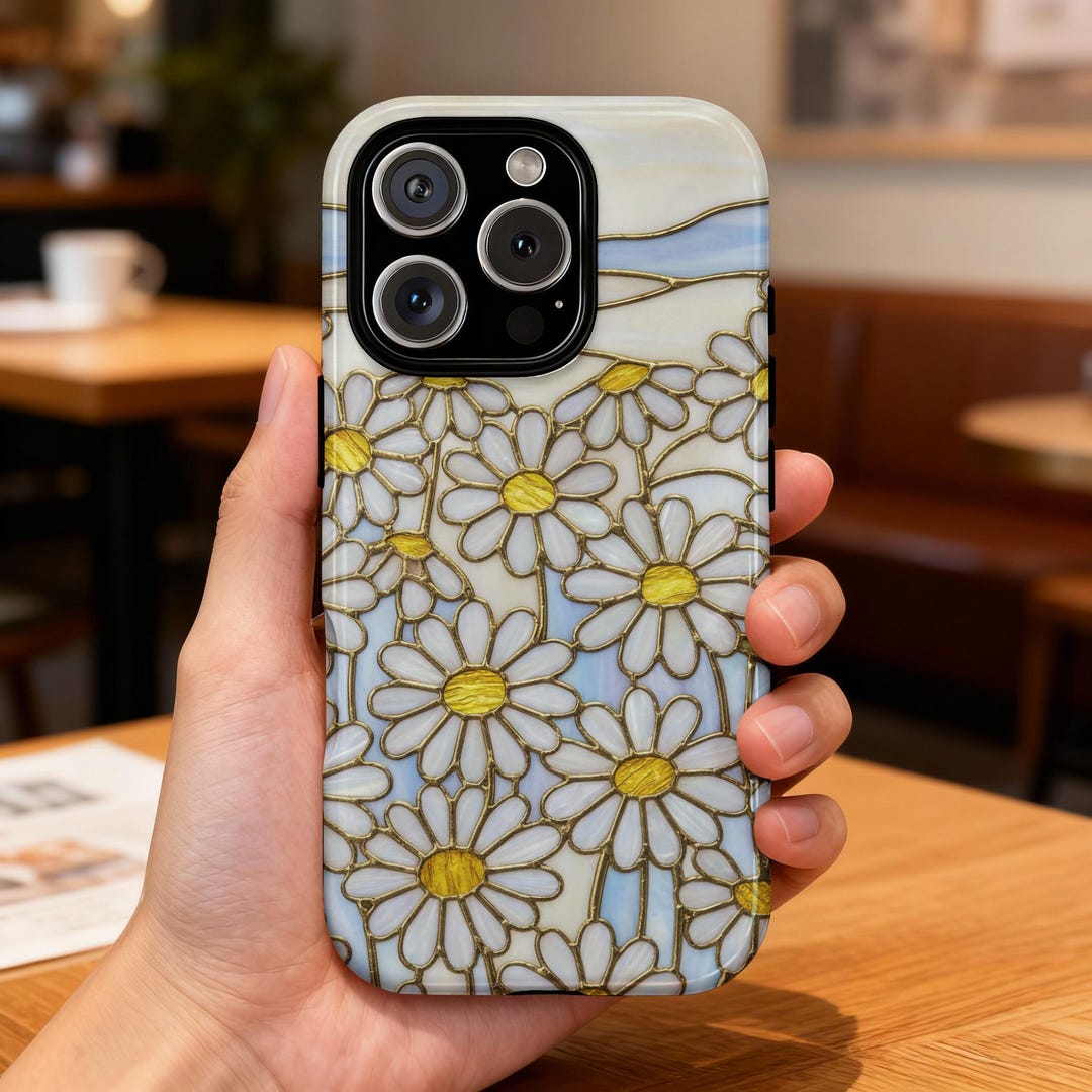 Daisy Faux Stained Glass iPhone Case, Floral iPhone 17 Pro Max, 16 Pro ...