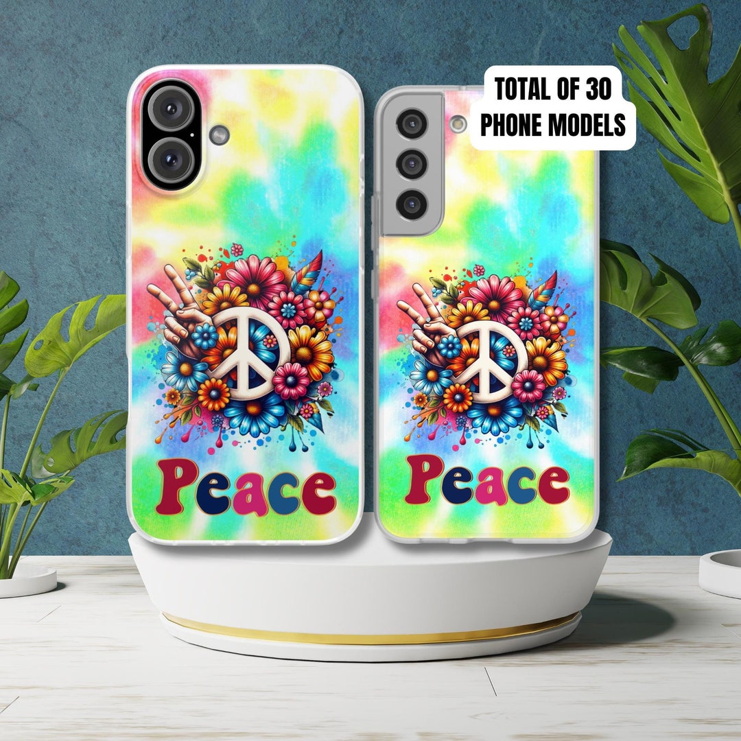 Retro 70s Flower Peace Flex Phone Case for Mom Groovy Peace Sign Tie ...