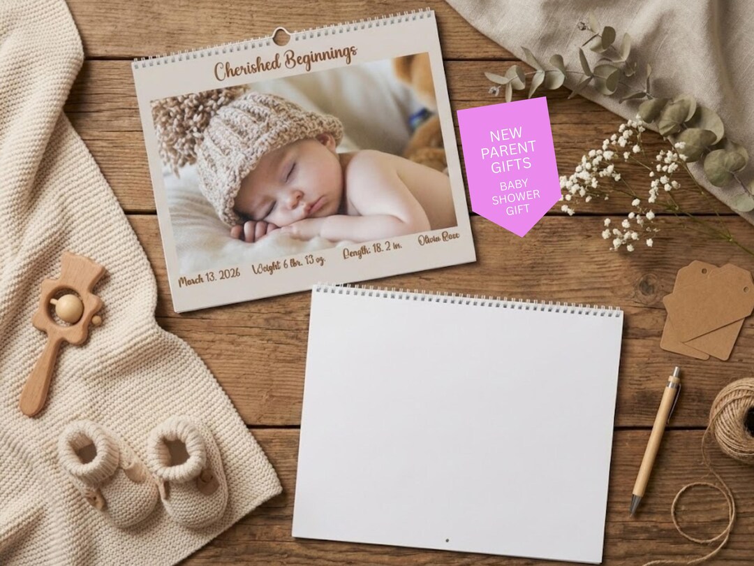 Babys First Year Milestone Calendar, Custom Watercolor Baby Shower Gift ...