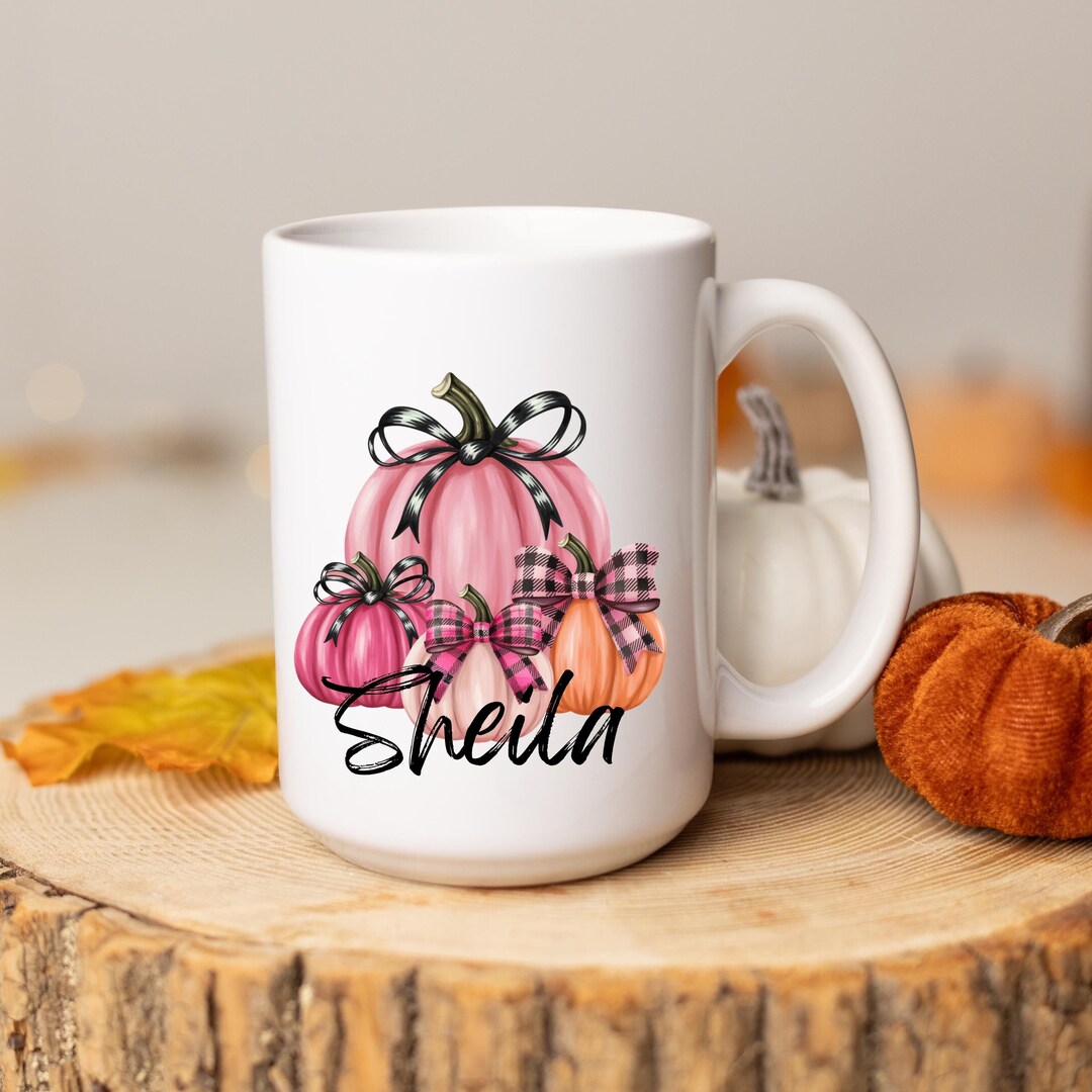 Personalized Coquette Pink Pumpkin Coffee Cup, Custom Seasonal Pumpkin ...