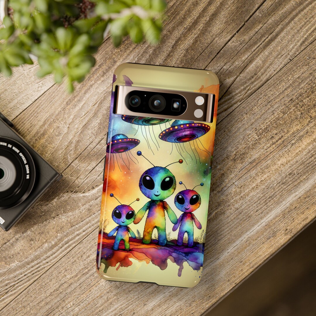 Adorable Alien Friends Space Art Phone Case, Vibrant Alcohol Ink Style ...