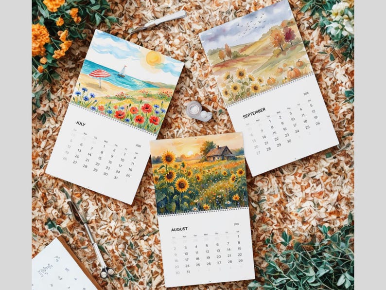 Watercolor Seasons Wall Calendar 2026, Farmhouse Landscape Nature Art ...