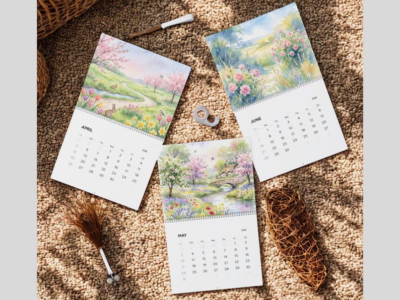 Watercolor Seasons Wall Calendar 2026, Farmhouse Landscape Nature Art ...