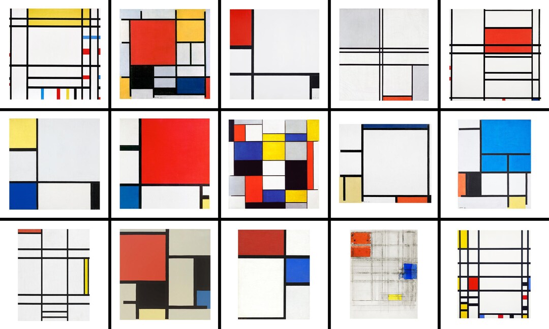 15 Piet Mondrian Famous Paintings Art Bundle, Printable Instant Digital ...