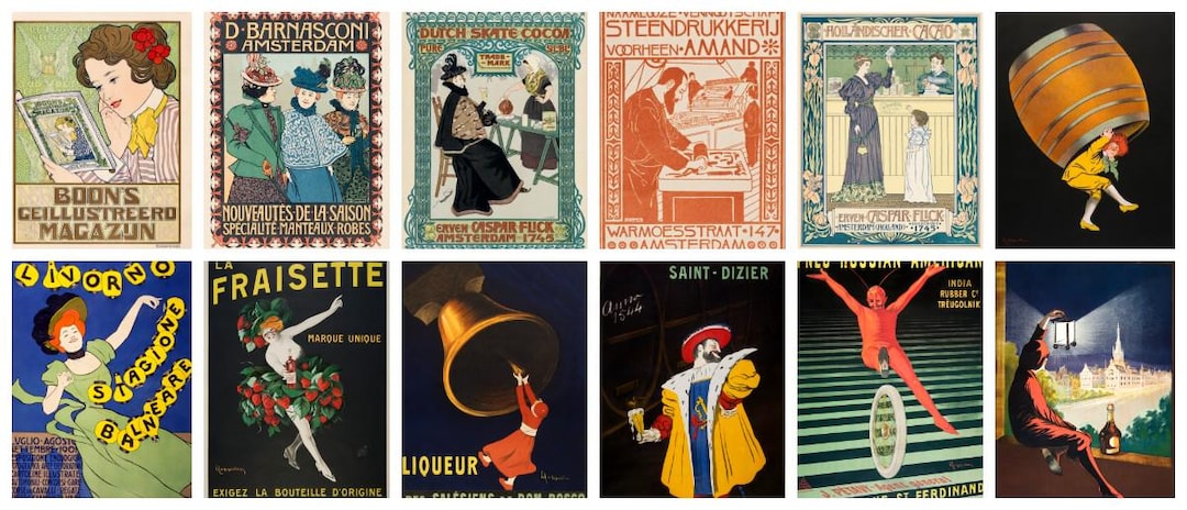 48 Printable Vintage Posters Bundle, Vintage Poster Illustrations ...