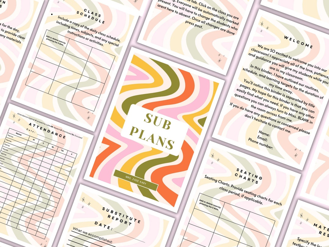 Groovy Editable Substitute Teacher Binder Template, Sub Binder Template ...