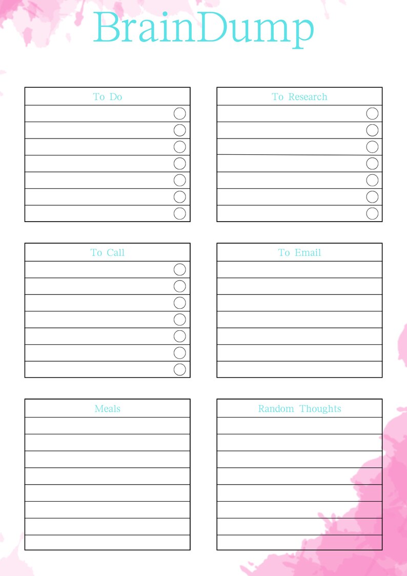 Digital Daily Weekly Instant Download Brain Dump Work - Etsy
