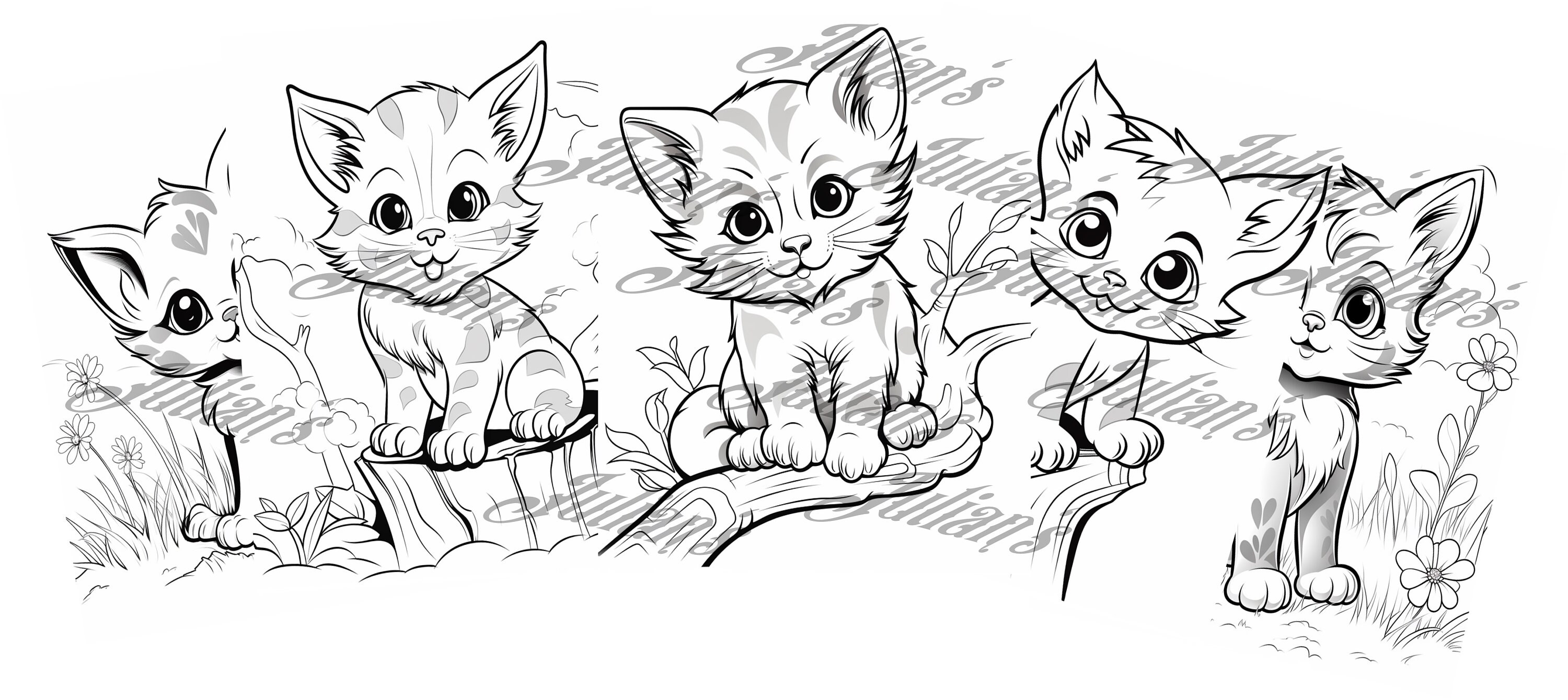 12 Cute Cat Coloring Page Book, Coloring Book for Adults and Kids ...