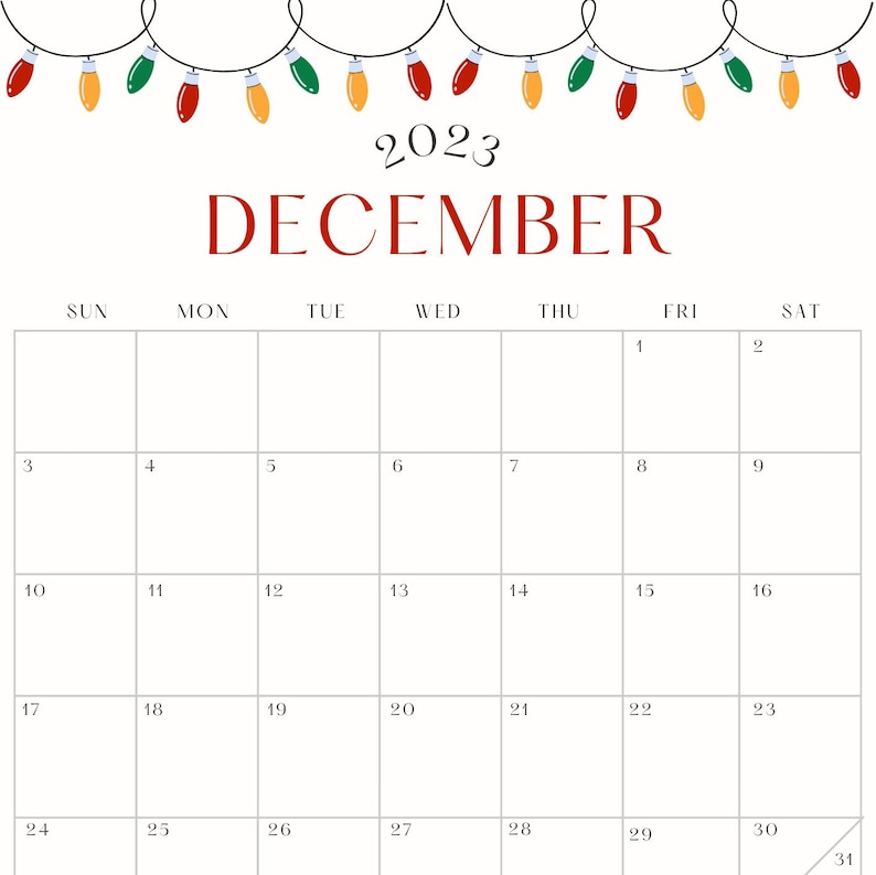 EDITABLE December 2023 Calendar, Colorful Christmas, Printable ...