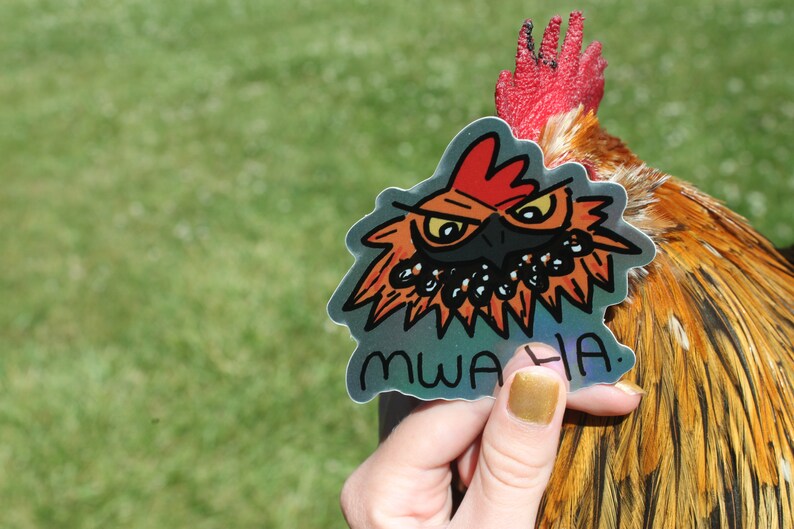 Evil Roo Holographic Vinyl Chicken Sticker, Rooster Bumper Sticker ...