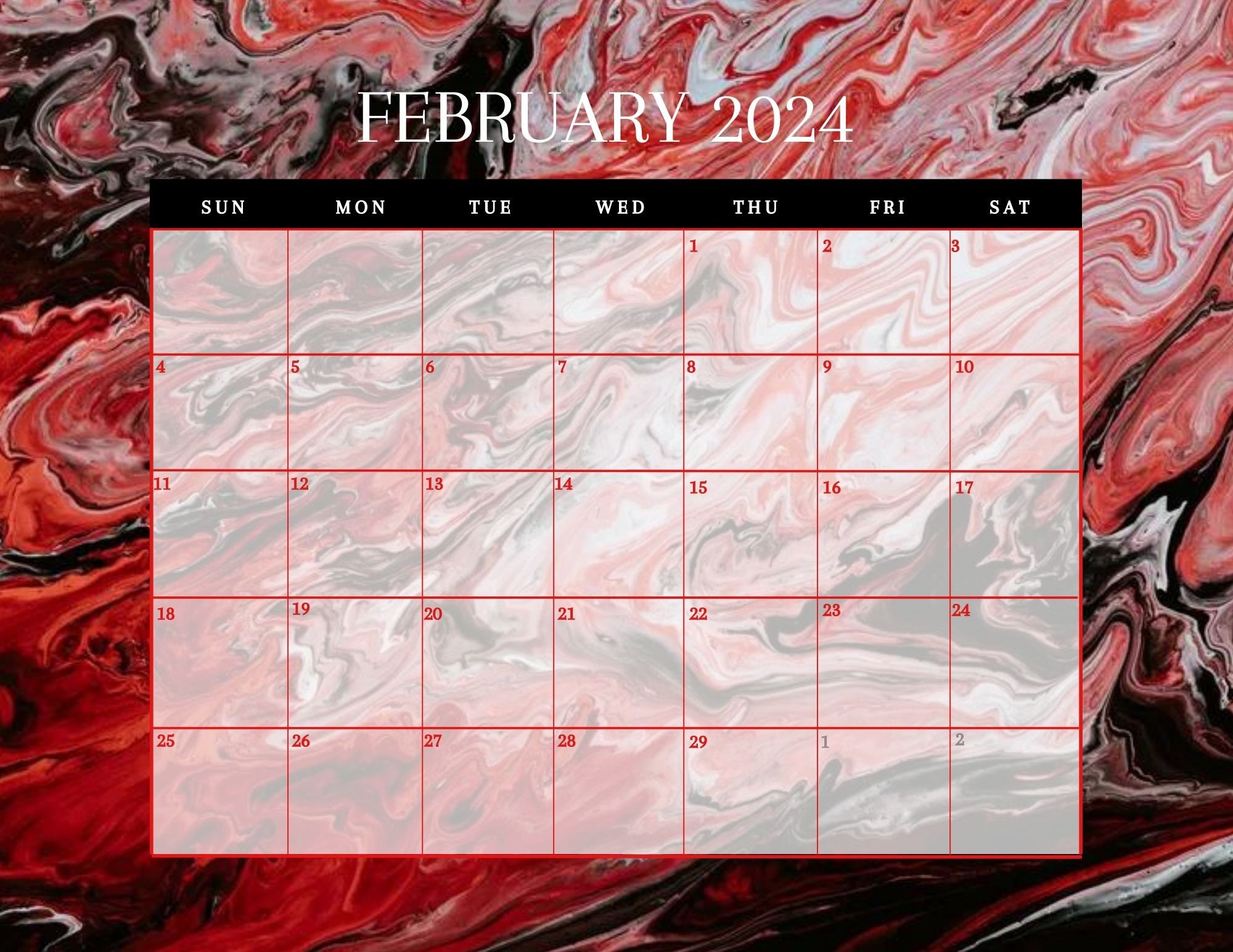 2024 Printable Marble Calendar - Etsy