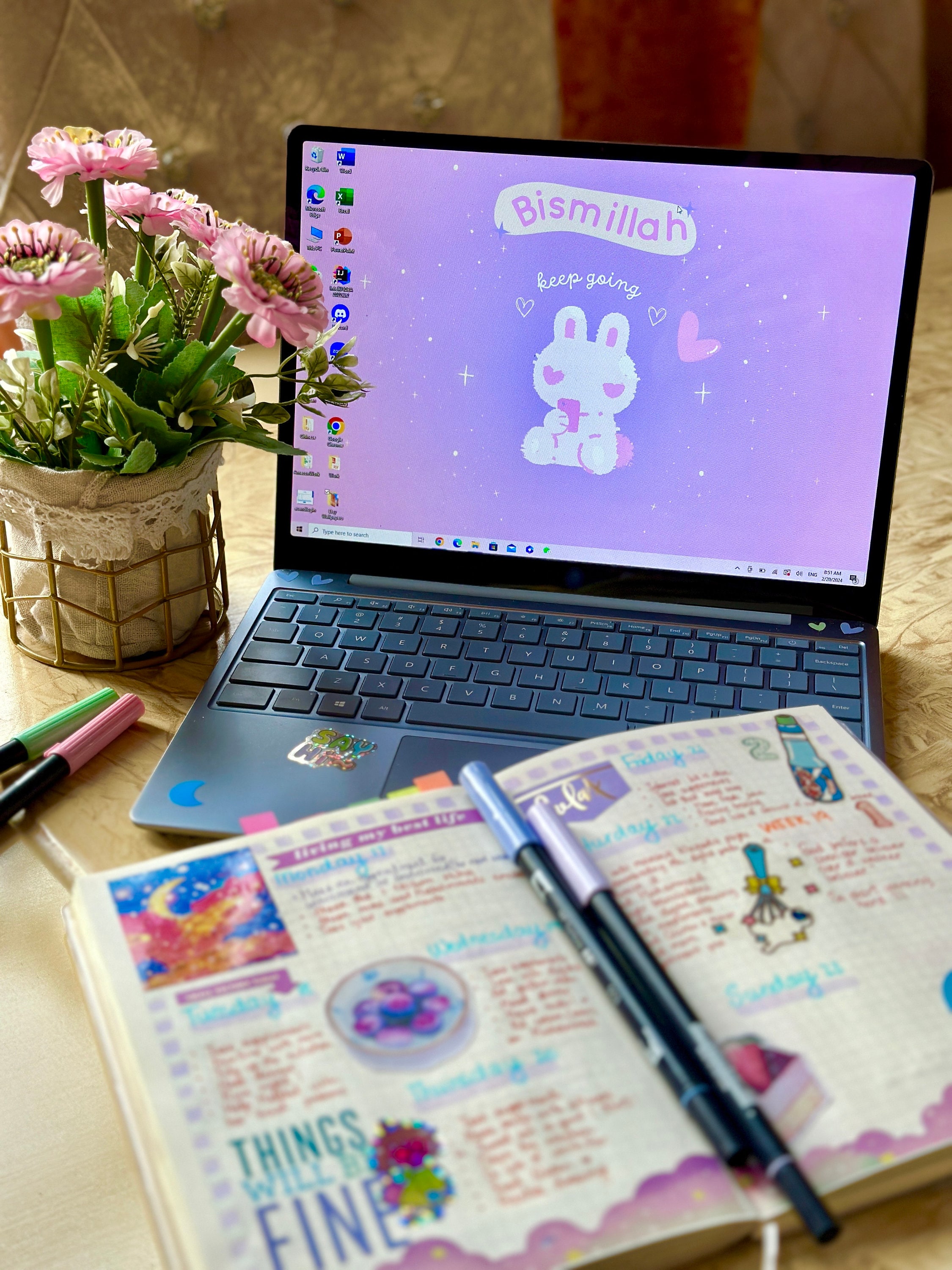 Cute Islamic Desktop Wallpaper Bunny Pink Lilac Backdrop Kawaii Desktop ...