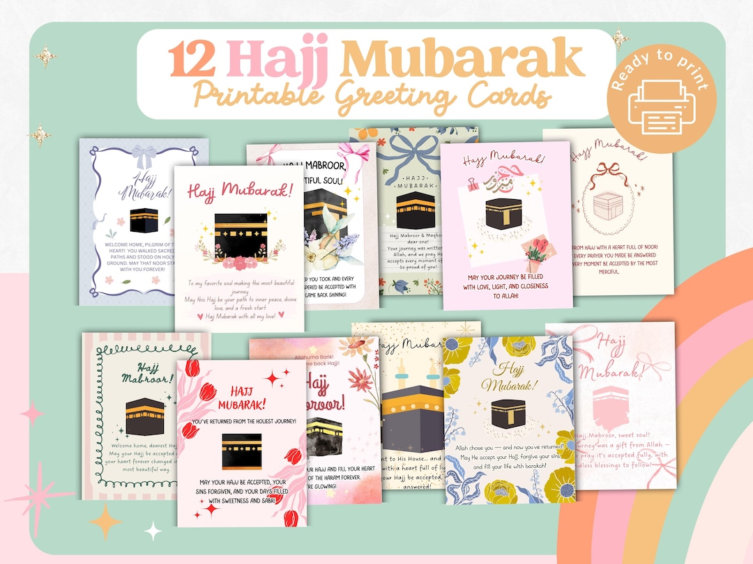 Printable Hajj Mubarak Greeting Card Islamic Card for Pilgrimage Muslim ...