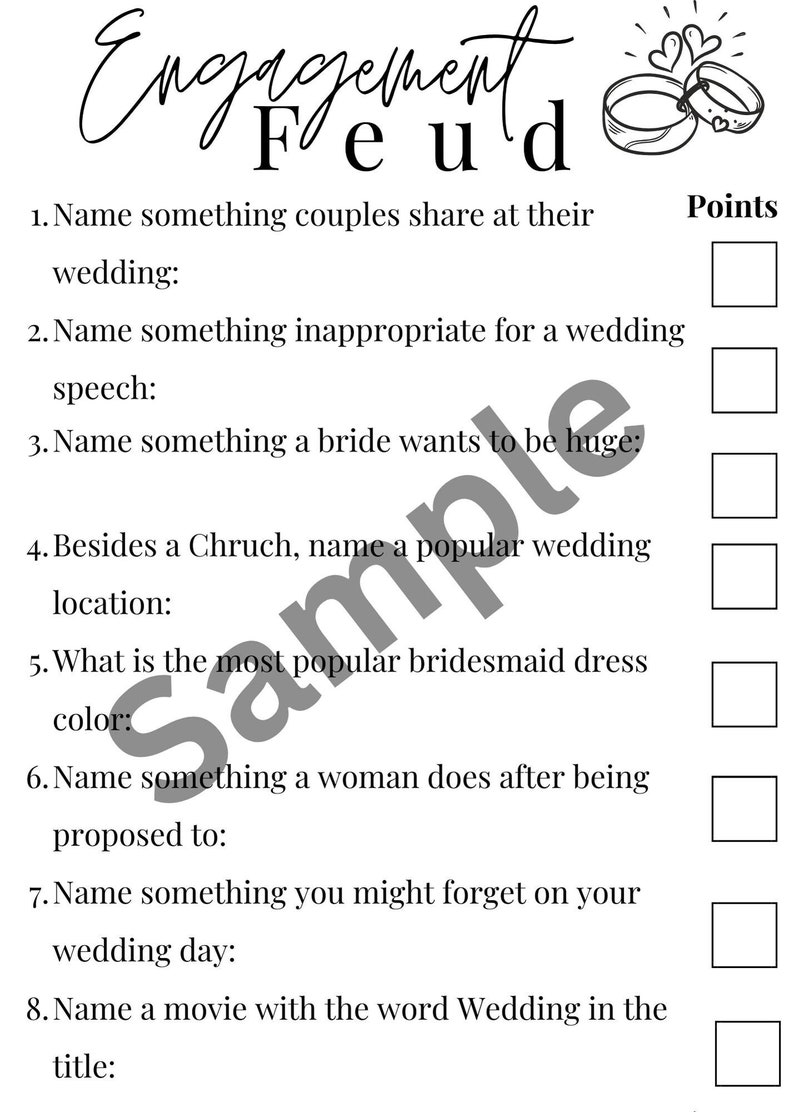 Engagement Party Game - Engagement Feud - Printable Bridal Shower ...