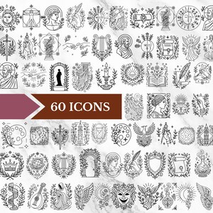 60 Renaissance Icons SVG & PNG | Monoline Clipart for Canva, Photoshop ...