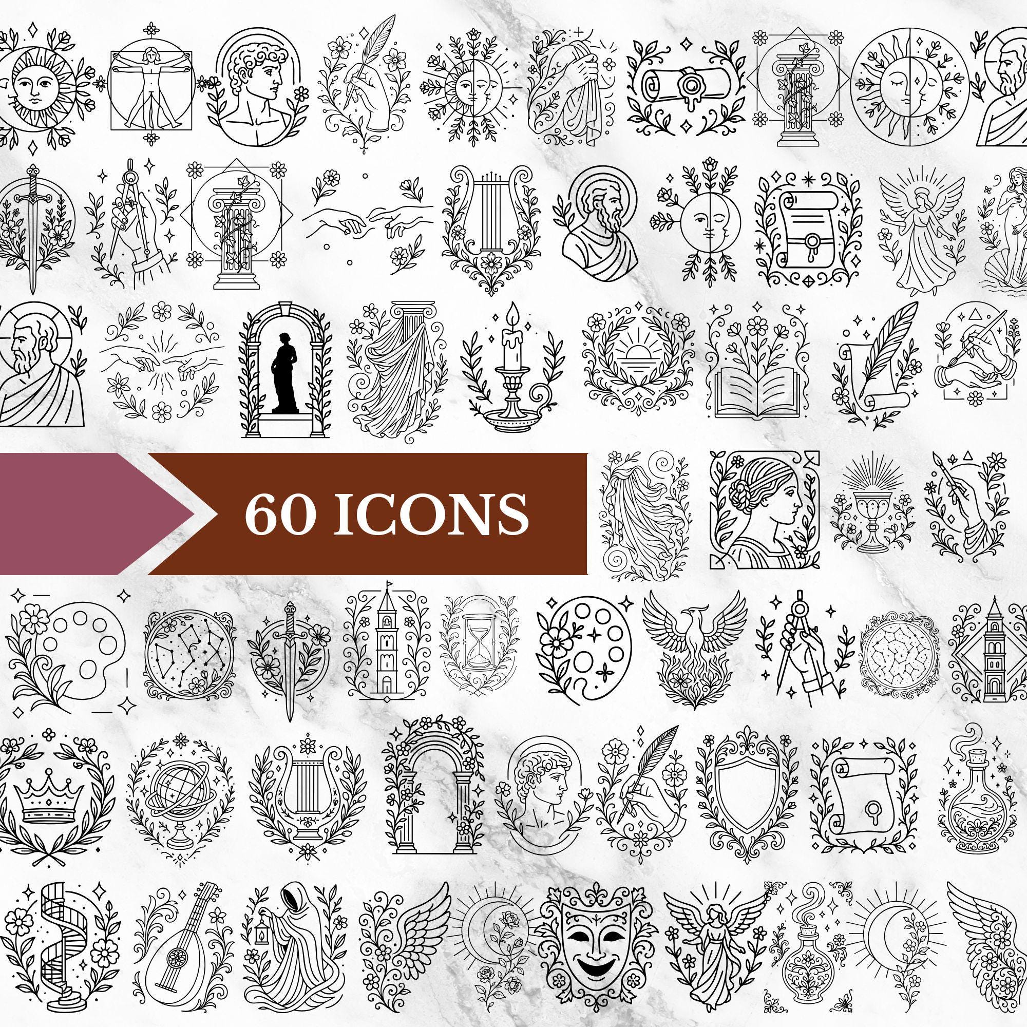 60 Renaissance Icons SVG & PNG | Monoline Clipart for Canva, Photoshop ...