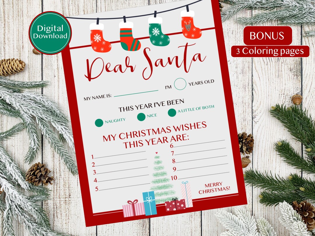 Letter to Santa for Kids, Dear Santa Letter, Kid's Christmas Letter ...