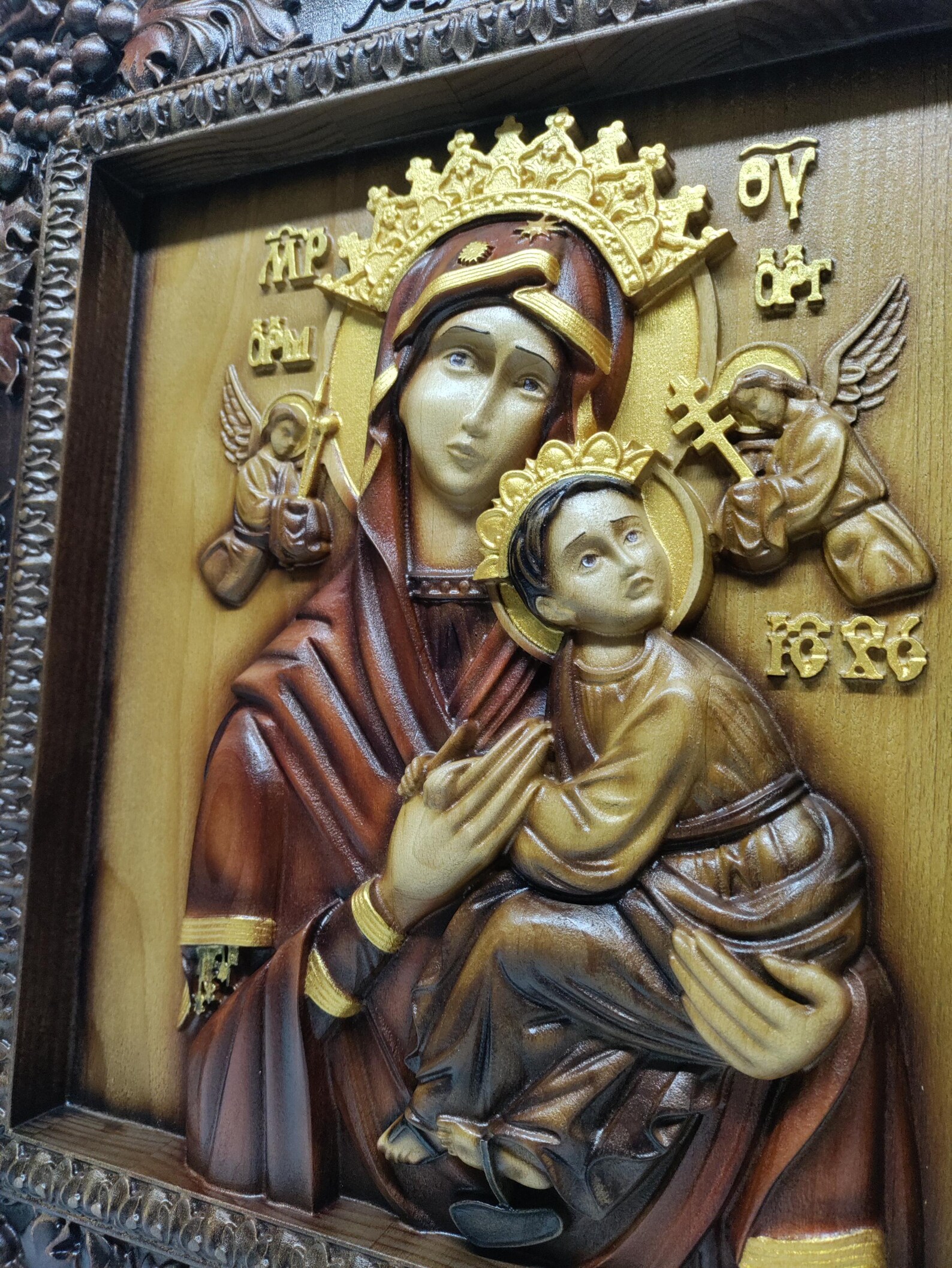 Wood Icon: Our Lady of Perpetual Help, Christian Bas-relief (50x50cm ...
