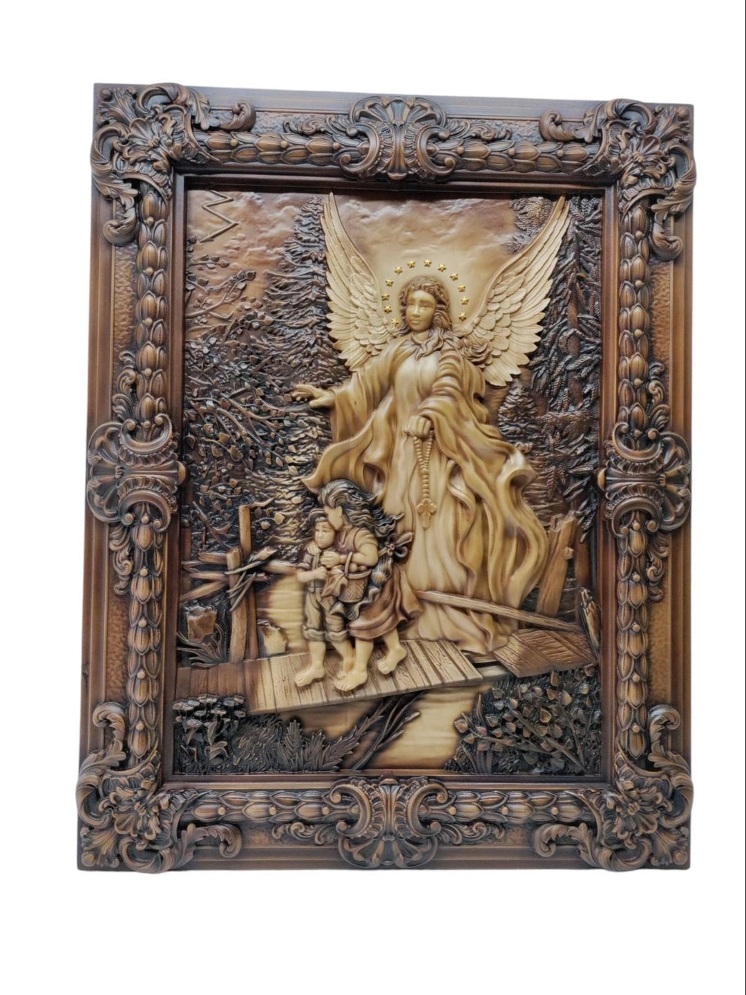 Wood Guardian Angel Icon: Christian Bas-relief Picture (44x34cm) - Etsy