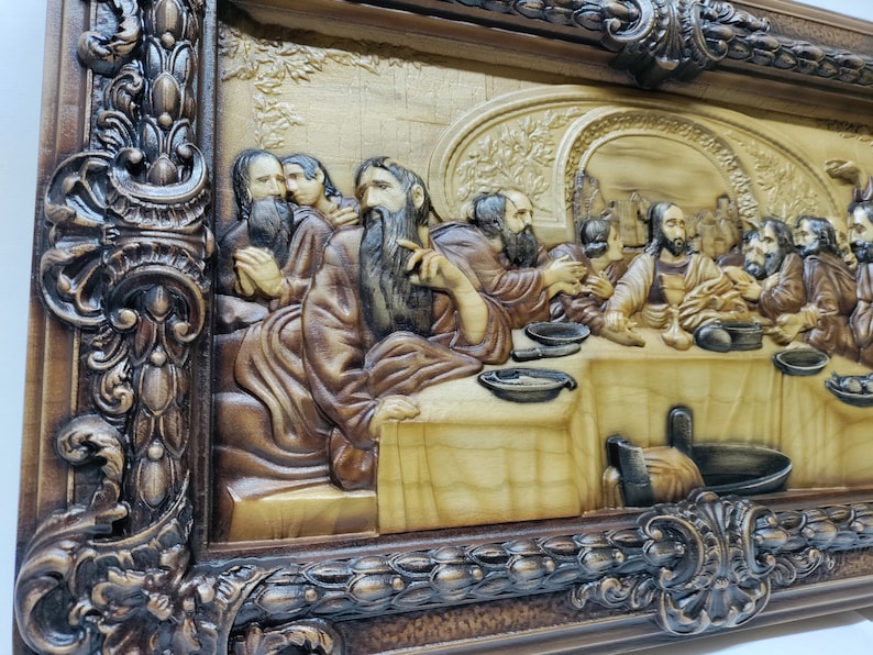 Wood Carved Last Supper Icon: Christian Bas-relief Picture (49x30cm) - Etsy