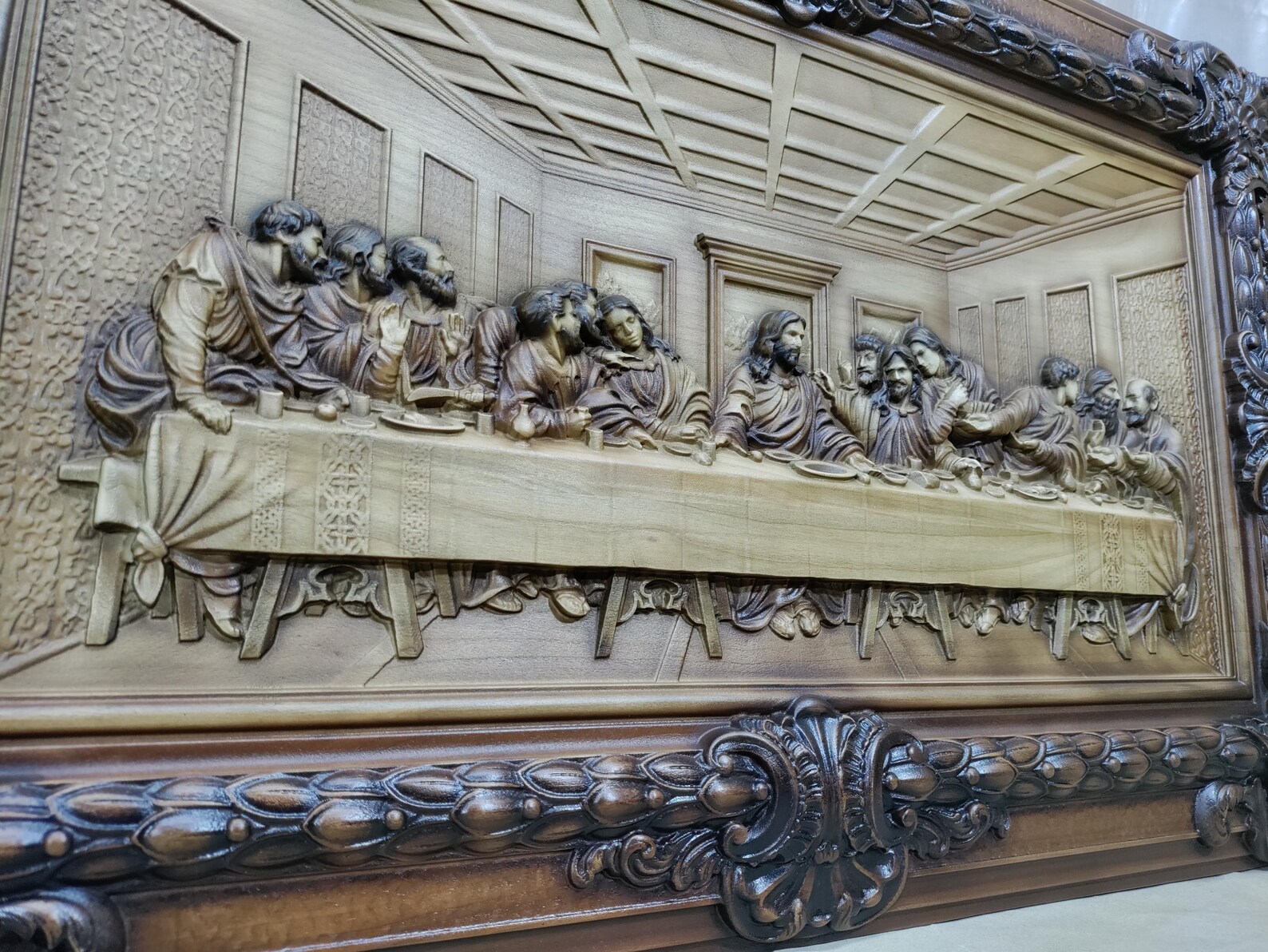Wood Carved Last Supper Icon: Christian Bas-relief (25.59x16.14in) - Etsy