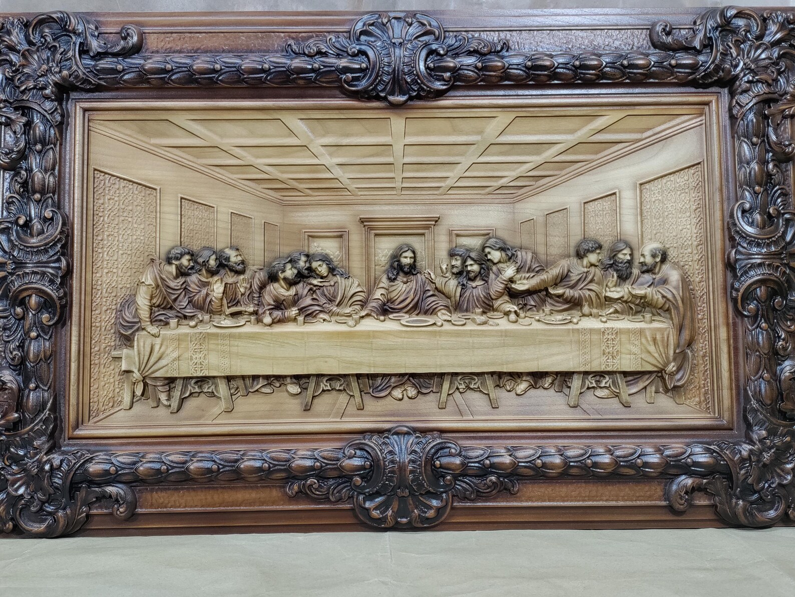 Wood Carved Last Supper Icon: Christian Bas-relief (25.59x16.14in) - Etsy