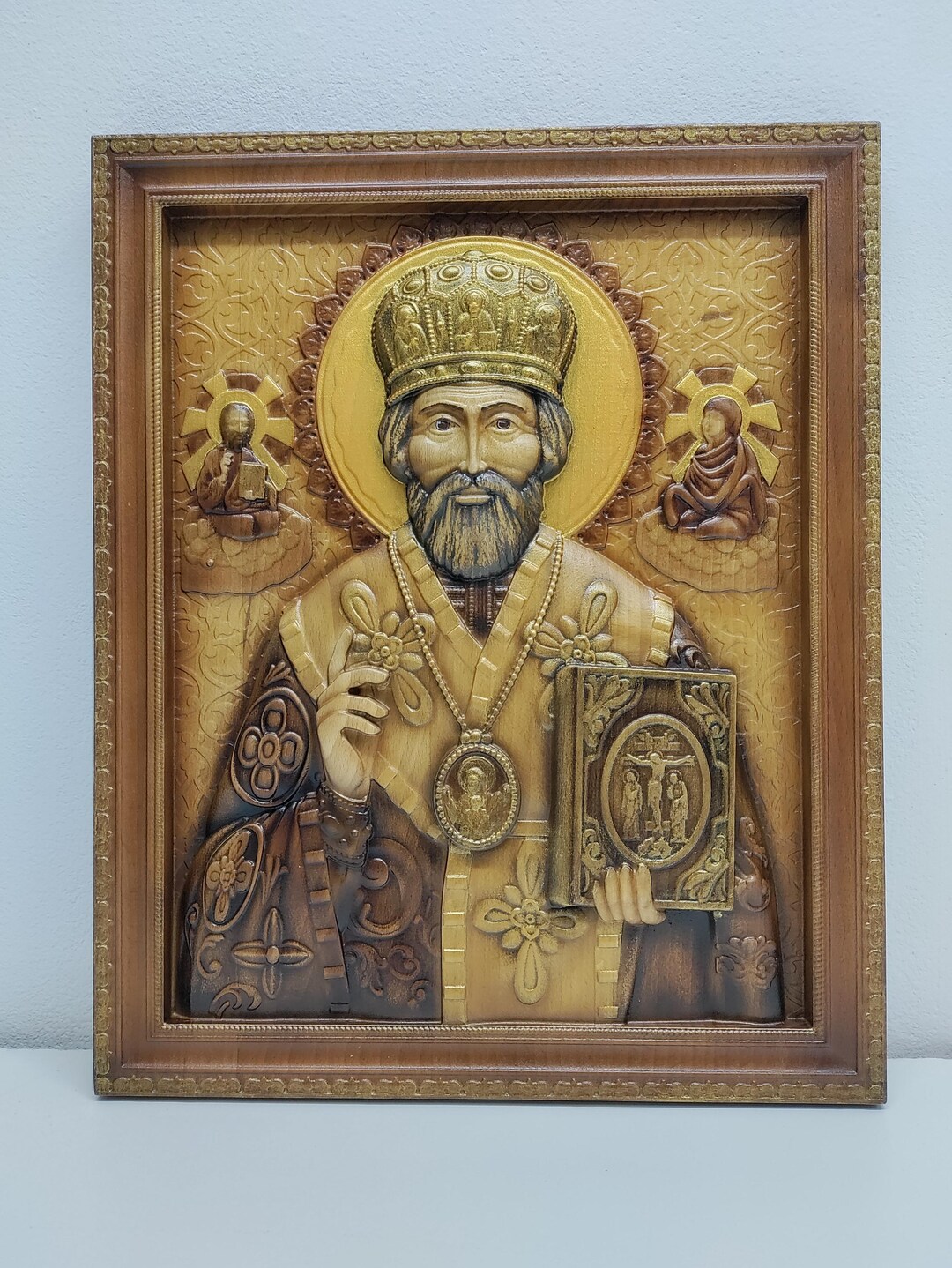 Wood Icon of St. Nicholas: Christian Bas-relief Picture (30x25cm) - Etsy
