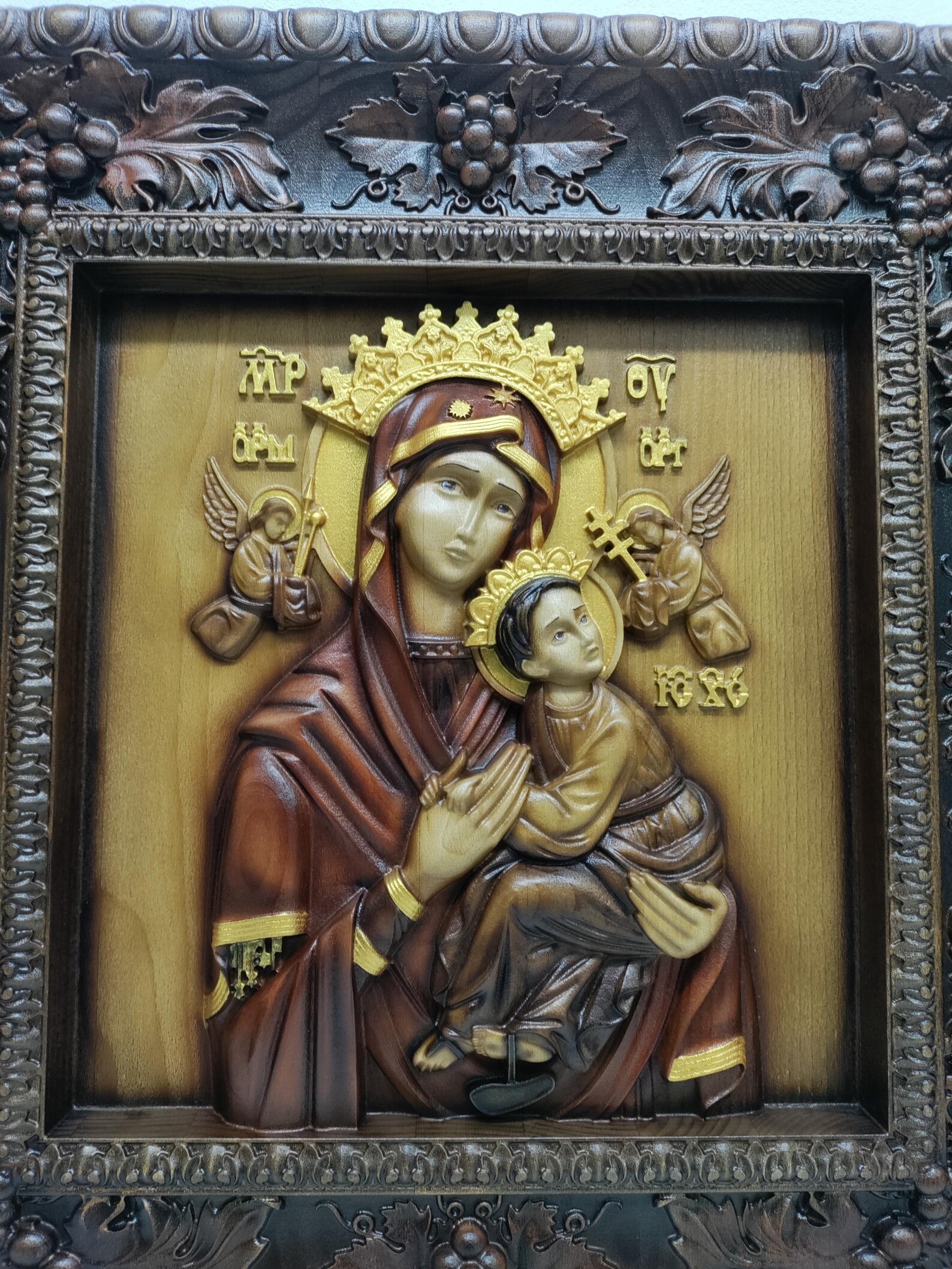 Wood Icon: Our Lady of Perpetual Help, Christian Bas-relief (50x50cm ...